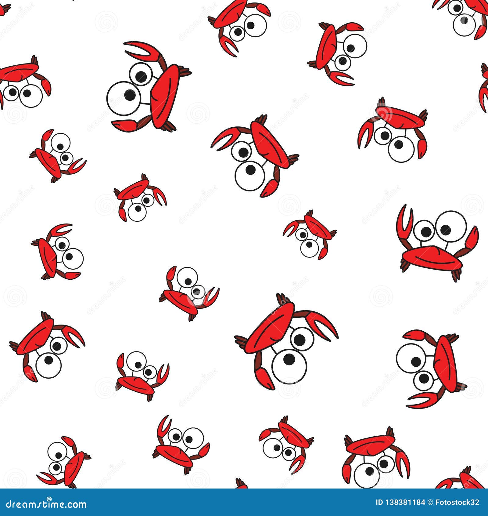 Crab Seamless Pattern in Cartoon Style Stock Vector - Illustration of ...