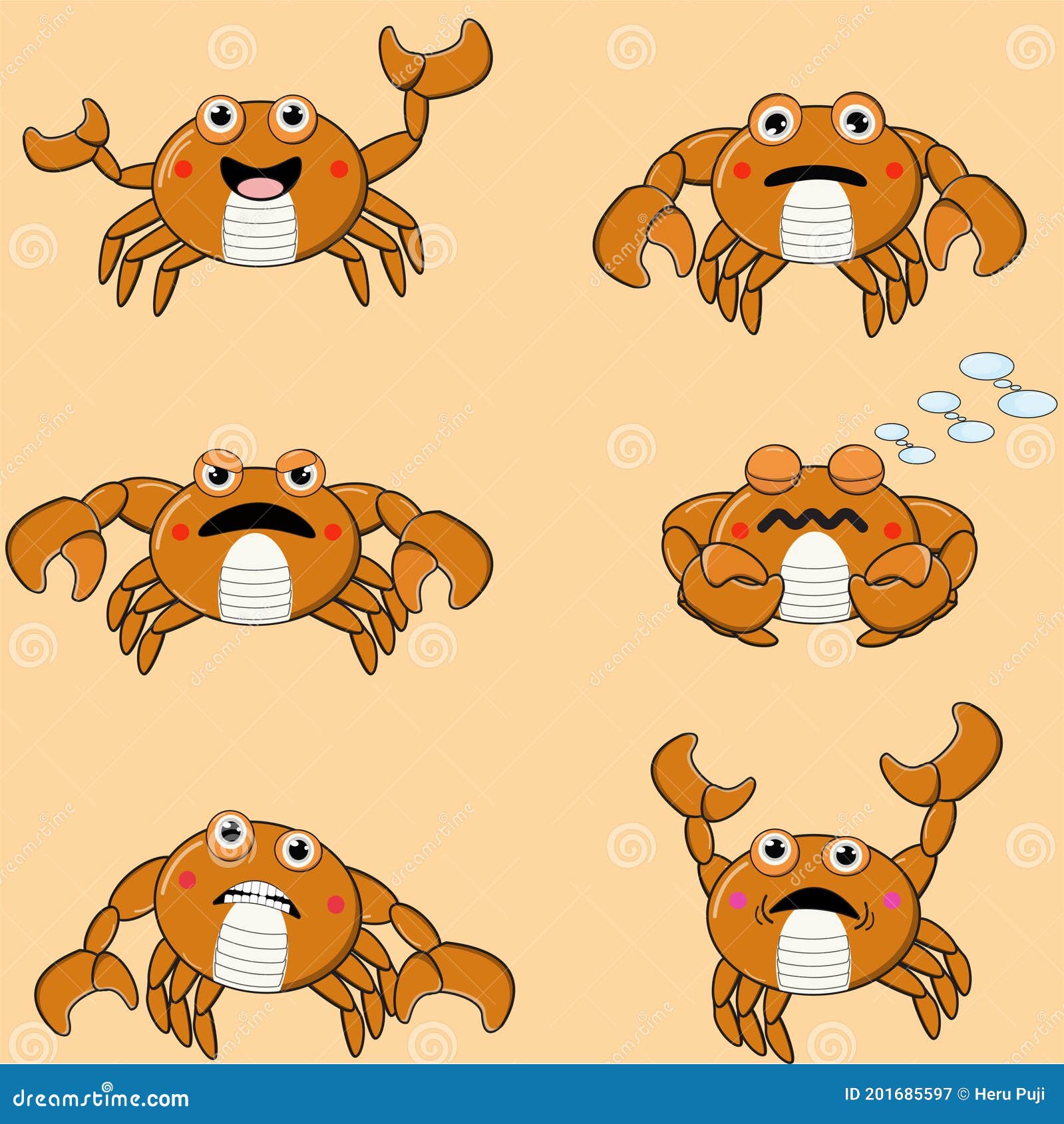 Illustrations of Cute Cartoon Orange Crab Set Stock Vector ...