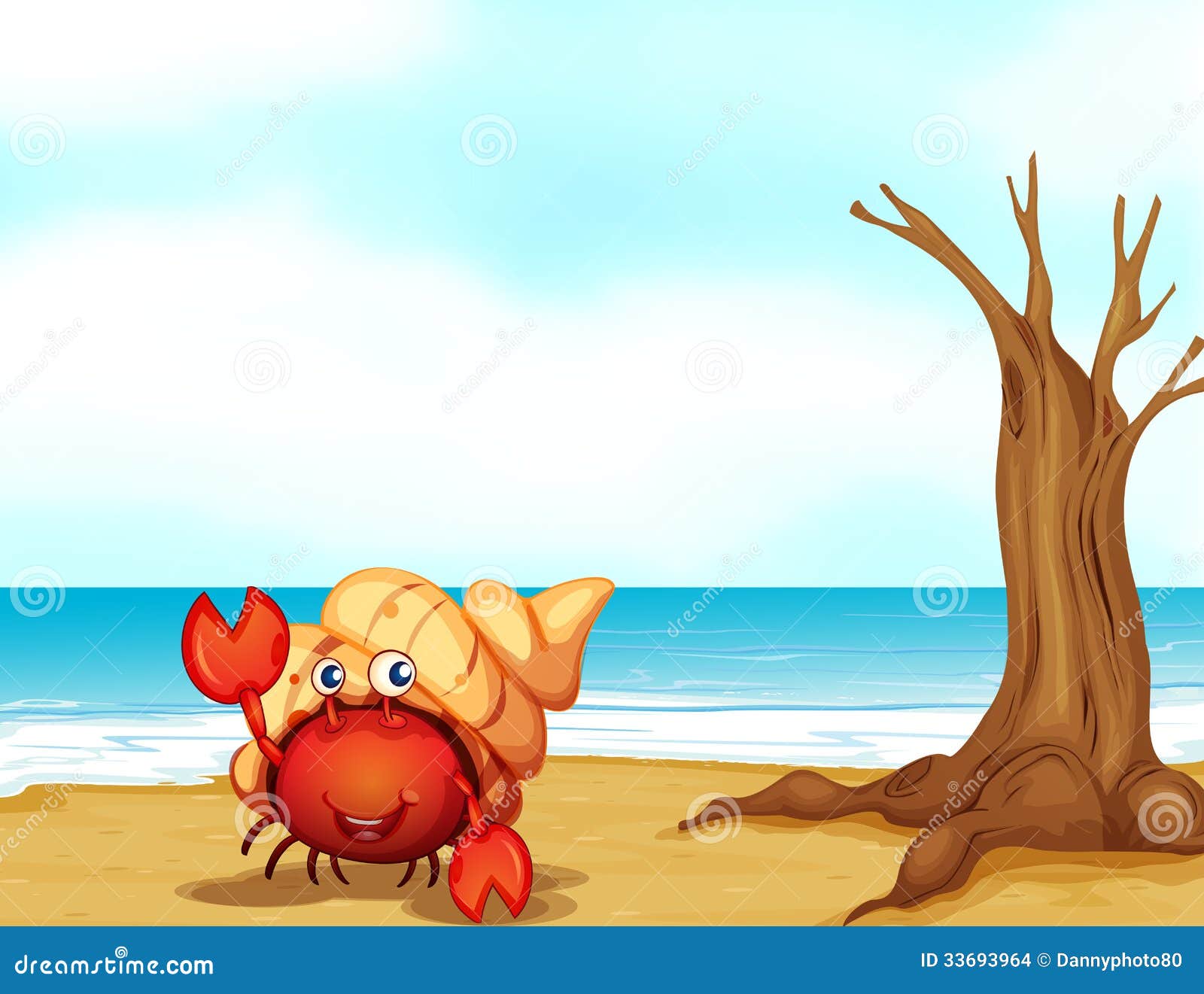 A Crab with a Shell at the Seashore Stock Illustration - Illustration ...