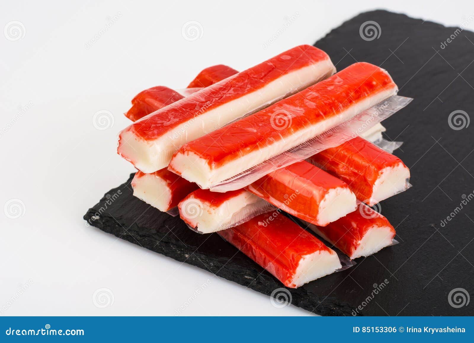 Crab Sticks in Plastic Packaging Stock Photo - Image of black ...