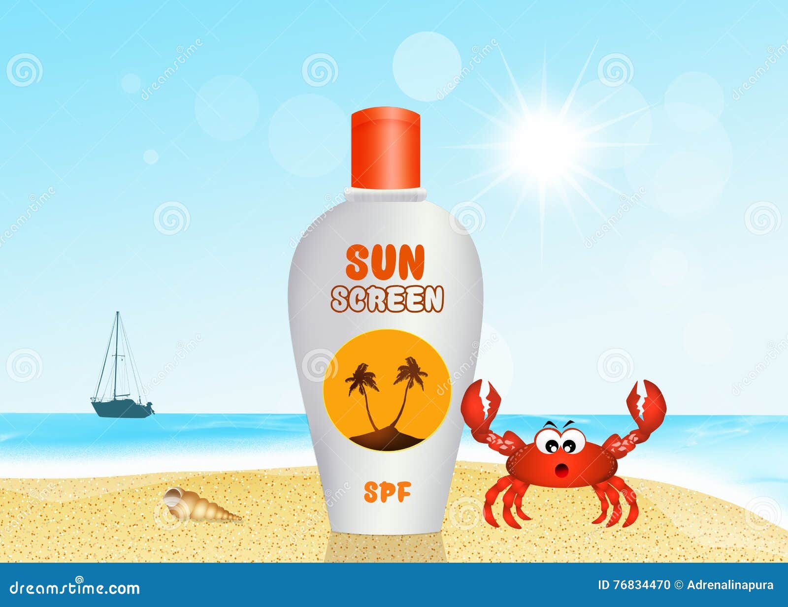 Crab with sun lotion stock illustration. Illustration of lotion - 76834470