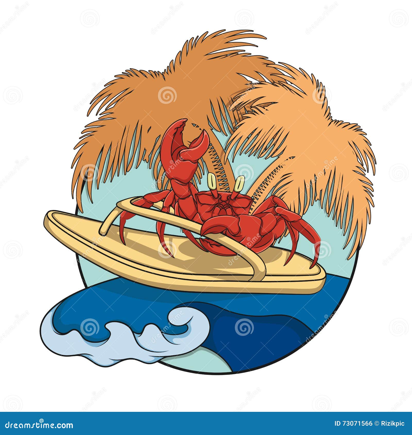 Crab Surfer with Flip-flops on a Wave. Vector Illustration. EPS10 Stock ... Crab Surfer with Flip-flops on a Wave. Vector Illustration. EPS10 Stock ...