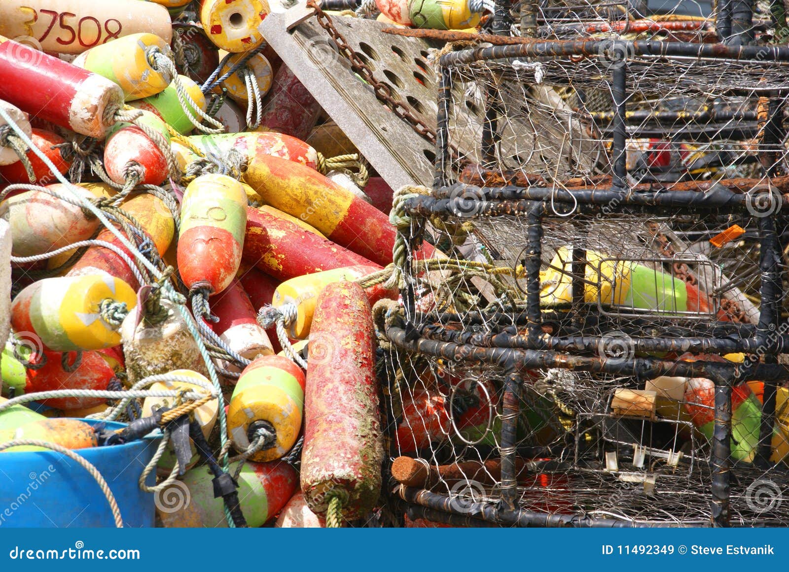 Crab Traps, Pots and Floats Stock Image - Image of closeup, color: 11492349