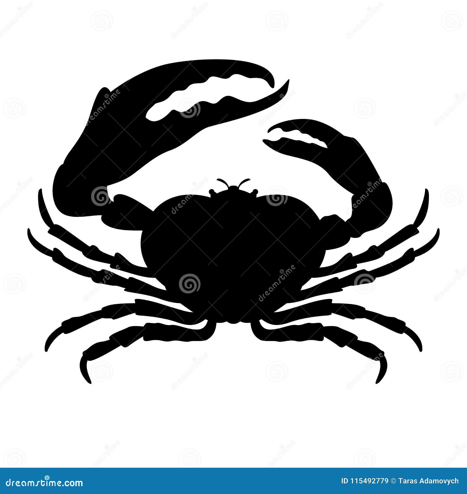 Crab Vector Illustration Front Side Black Silhouette Stock Vector ...