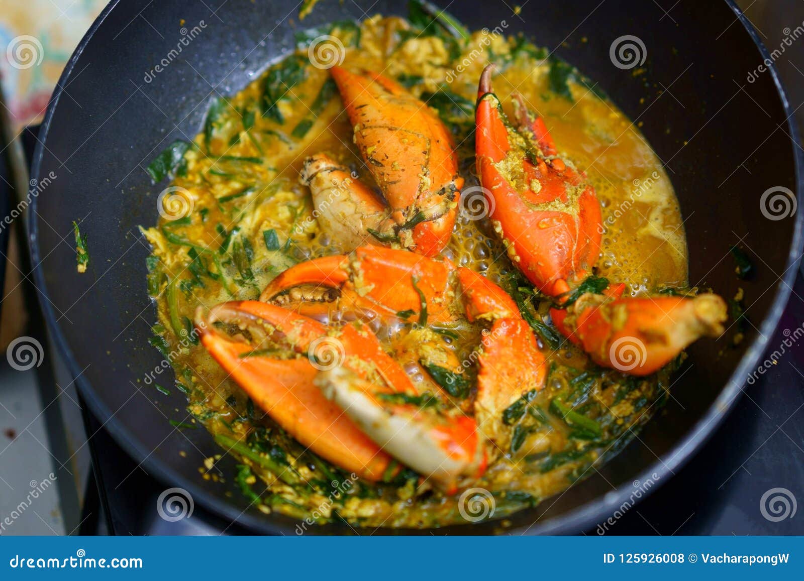 Crabs Fried with Curry in Pan Cooking ,topview Stock Photo - Image of ...
