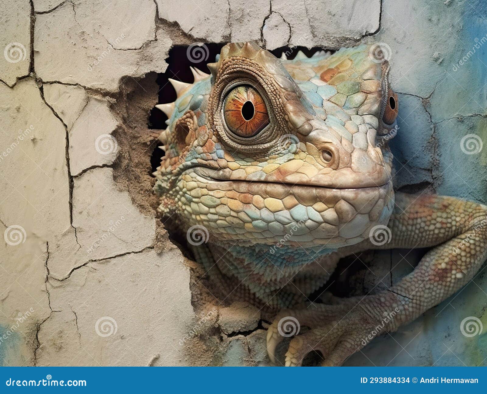 Crack Art of Lizard in the Wall Stock Illustration - Illustration of ...