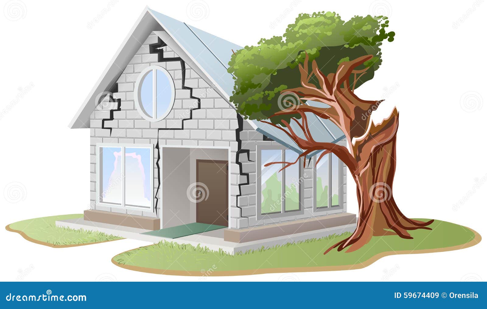 Crack In Brick Wall Of House. Tree Fell On House. Tree Broke Home ...