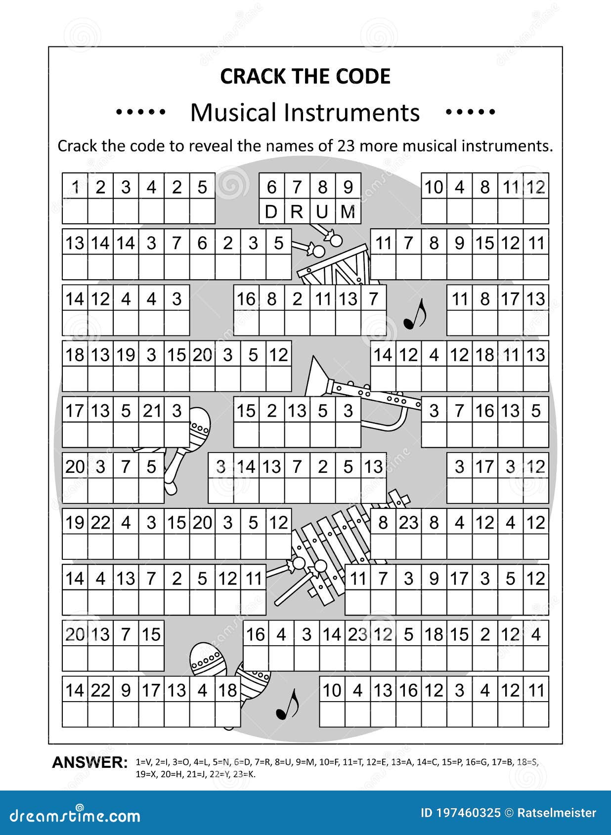 Crack the Code Word Game with Musical Instruments Stock Vector ... Crack the Code Word Game with Musical Instruments Stock Vector ...