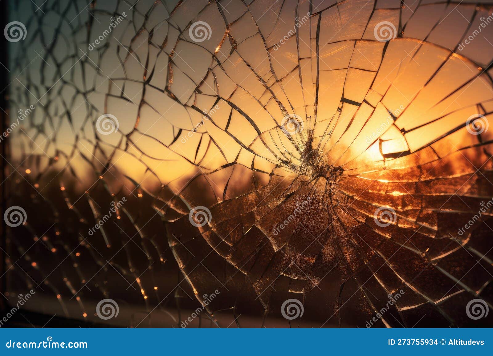 Crack on Glass, Showing the Reflection of a Setting Sun Stock Photo ...