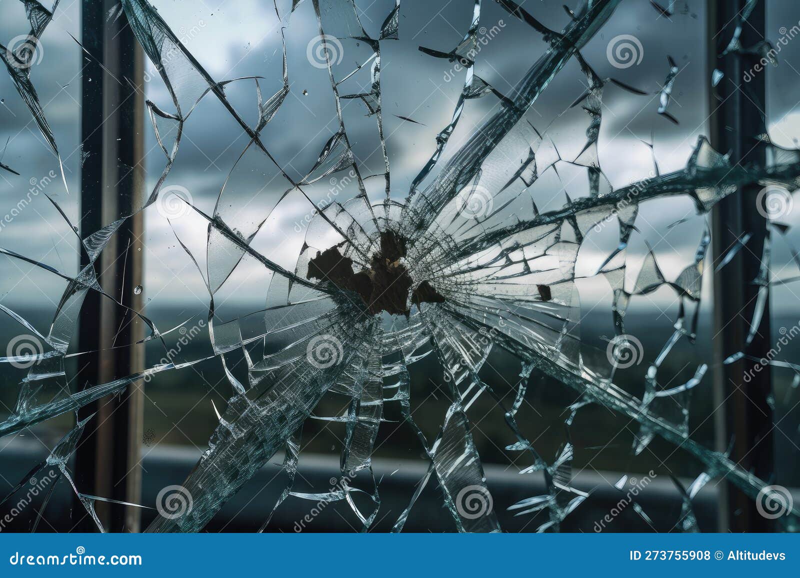Crack in Glass Window Pane, with View of Stormy Sky Stock Photo - Image ...