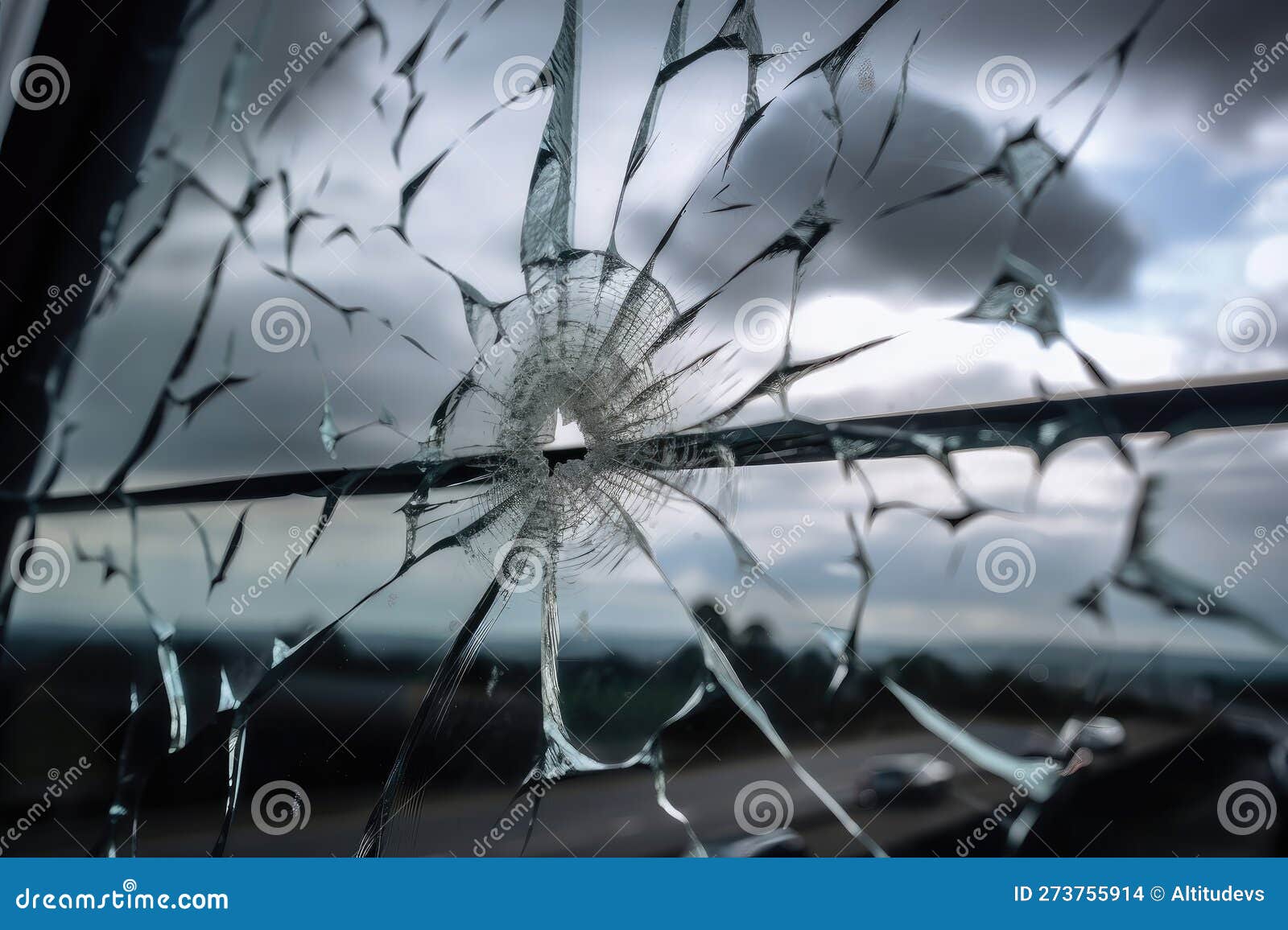 Crack in Glass Window Pane, with View of Stormy Sky Stock Photo - Image ...