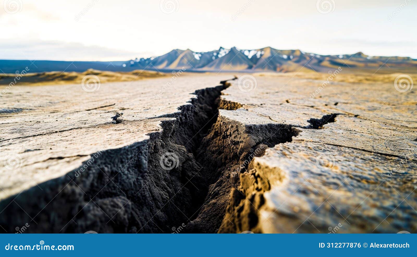 A Crack in the Ground with a Mountain Behind it, AI Stock Photo - Image ...