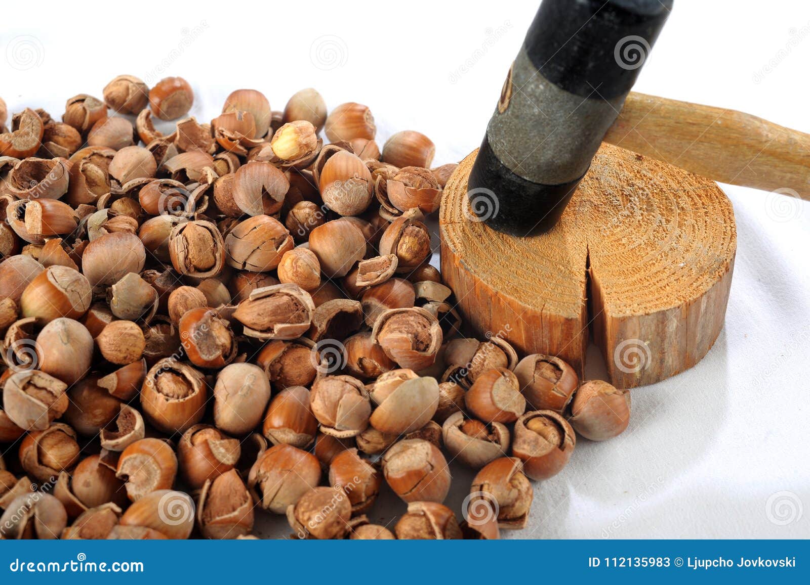 Crack Hazelnuts with a Hammer on the White Table Stock Image - Image of ...