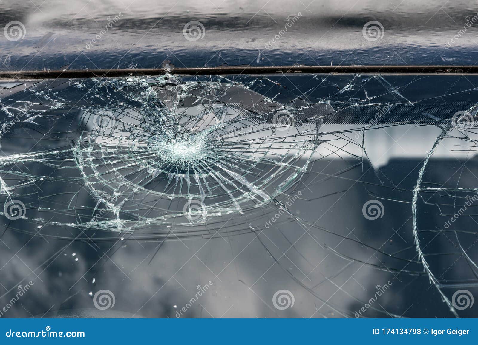 Crack Marks in the Form of Cracks in the Windshield of a Car Stock ...