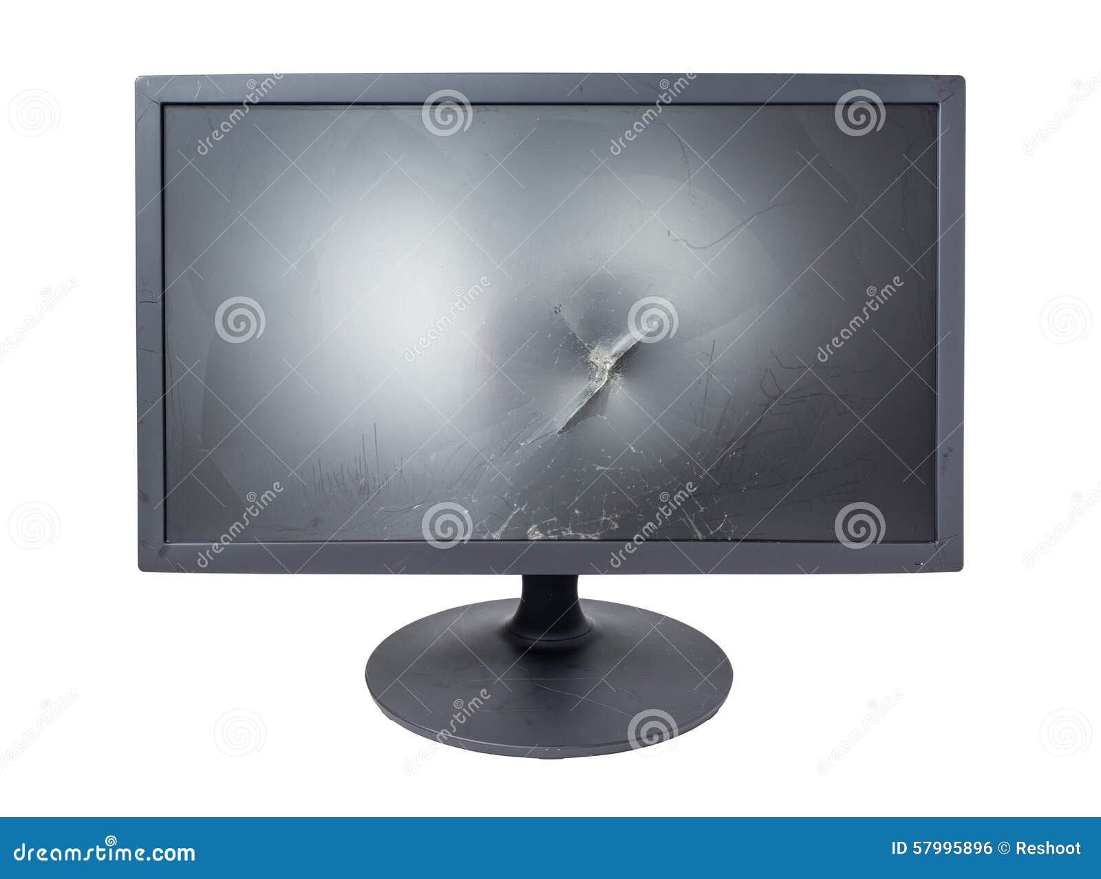 Crack monitor on white stock photo. Image of black, white - 57995896