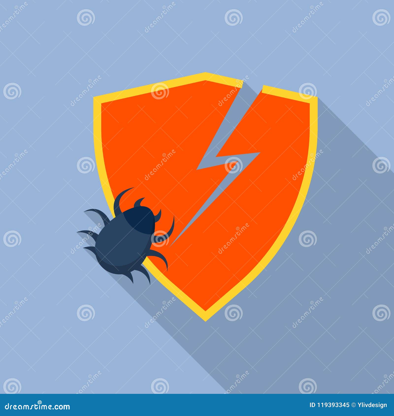 Crack Security Shield Icon, Flat Style Stock Vector - Illustration of ...