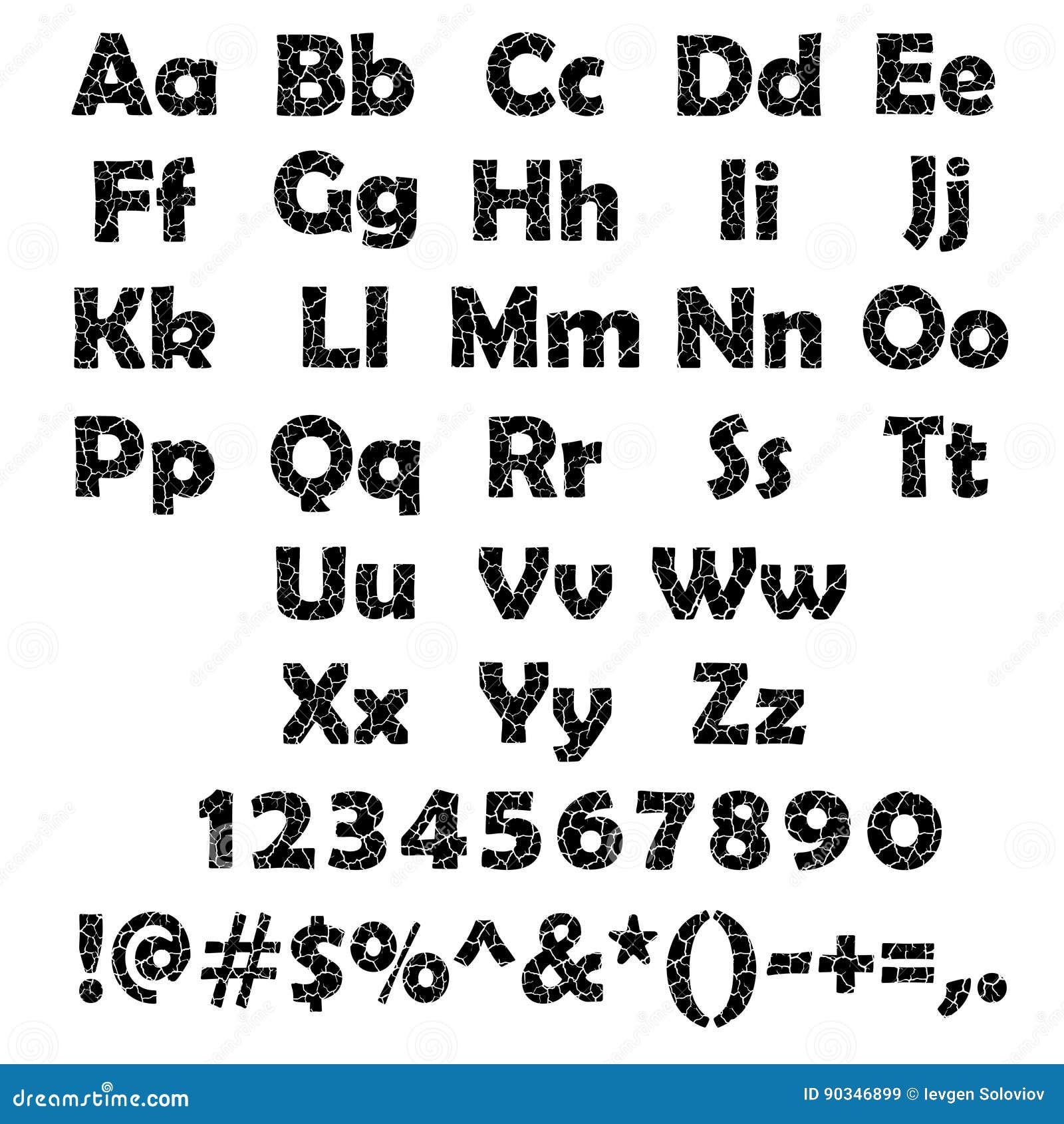 Cracked Alphabet. Broken Abc Font, Fissure Letters And Numbers ...