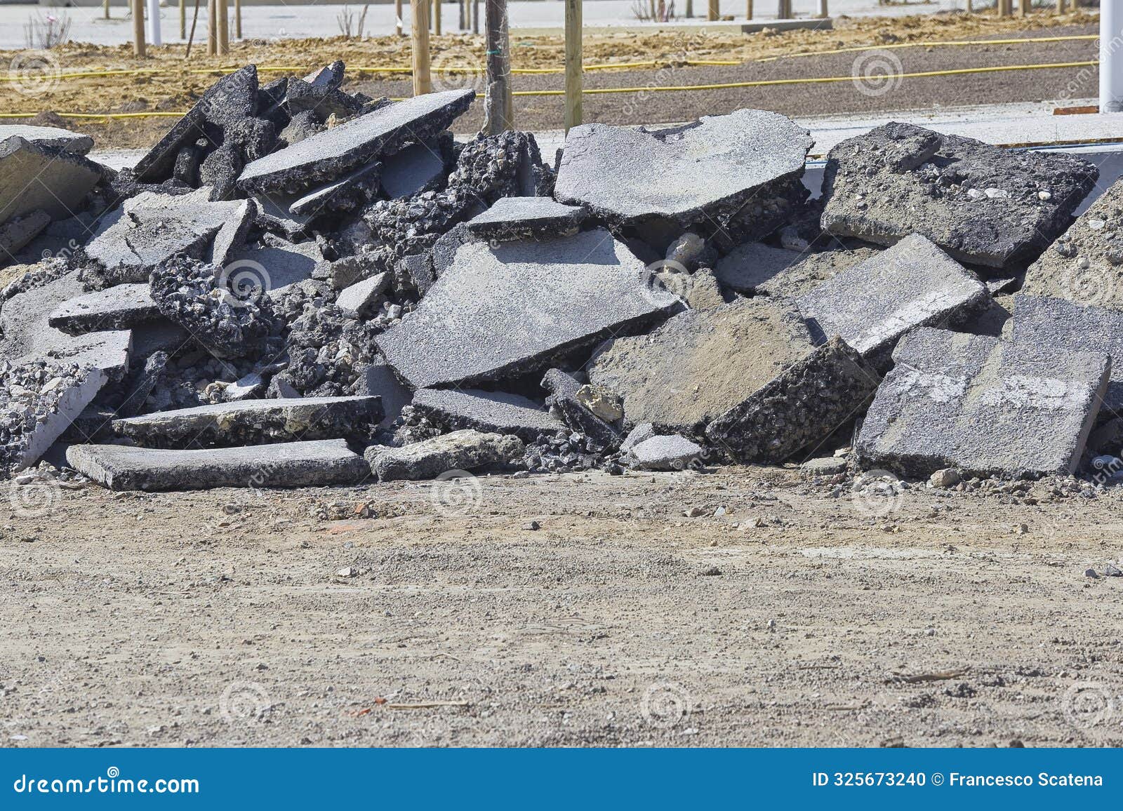Cracked Asphalt Pieces after Demolition of a Road Surface in a ...