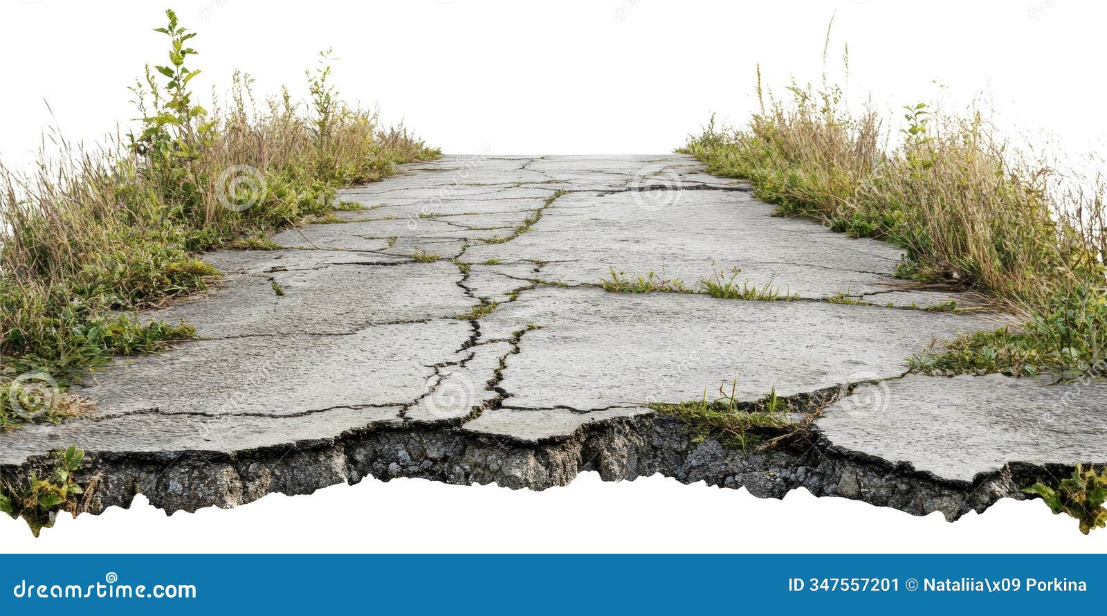 Cracked Asphalt Road Section with Grass Edges Isolated on Transparent ...