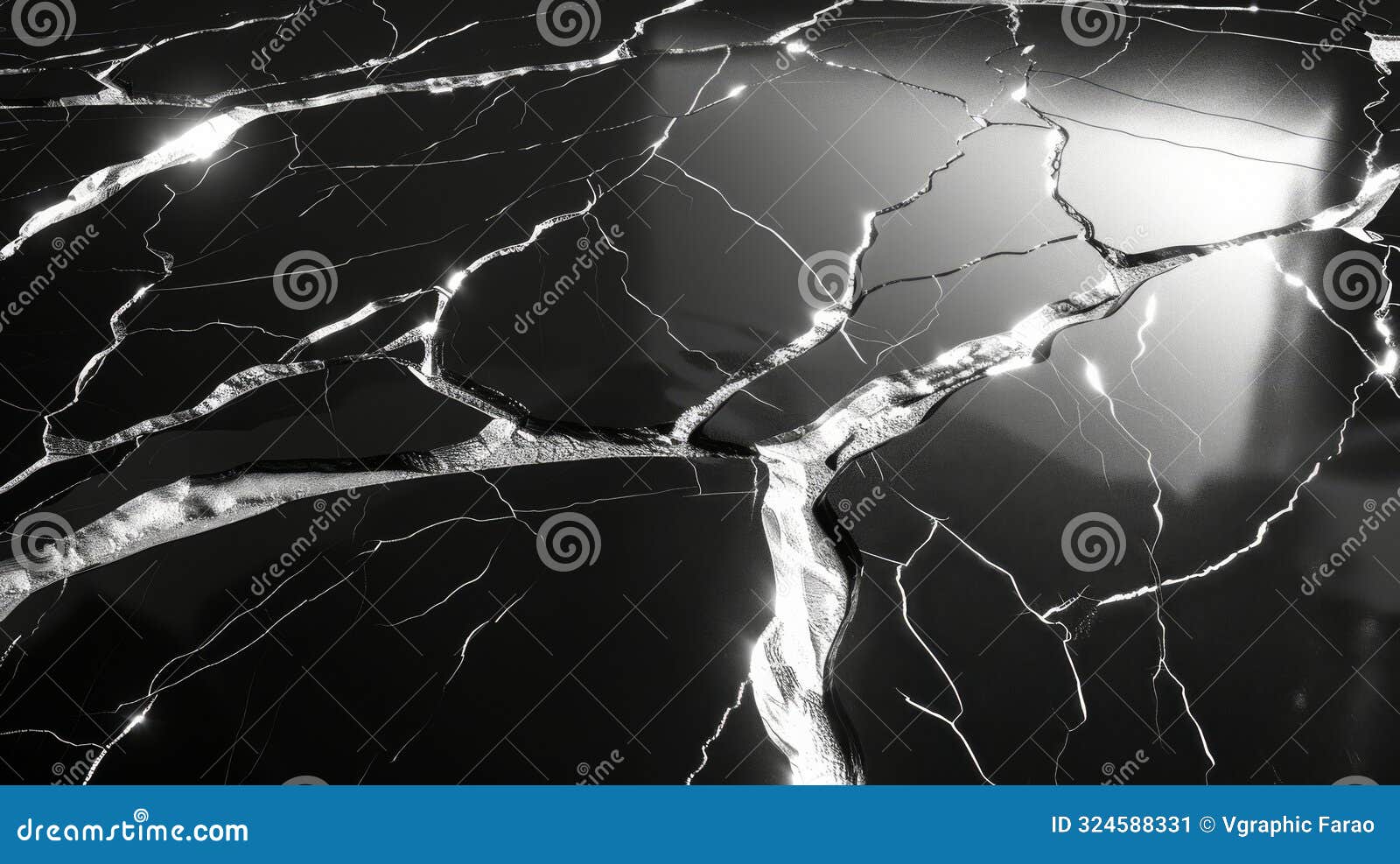Cracked Black Marble Surface with Reflective Lighting, Abstract Texture ...