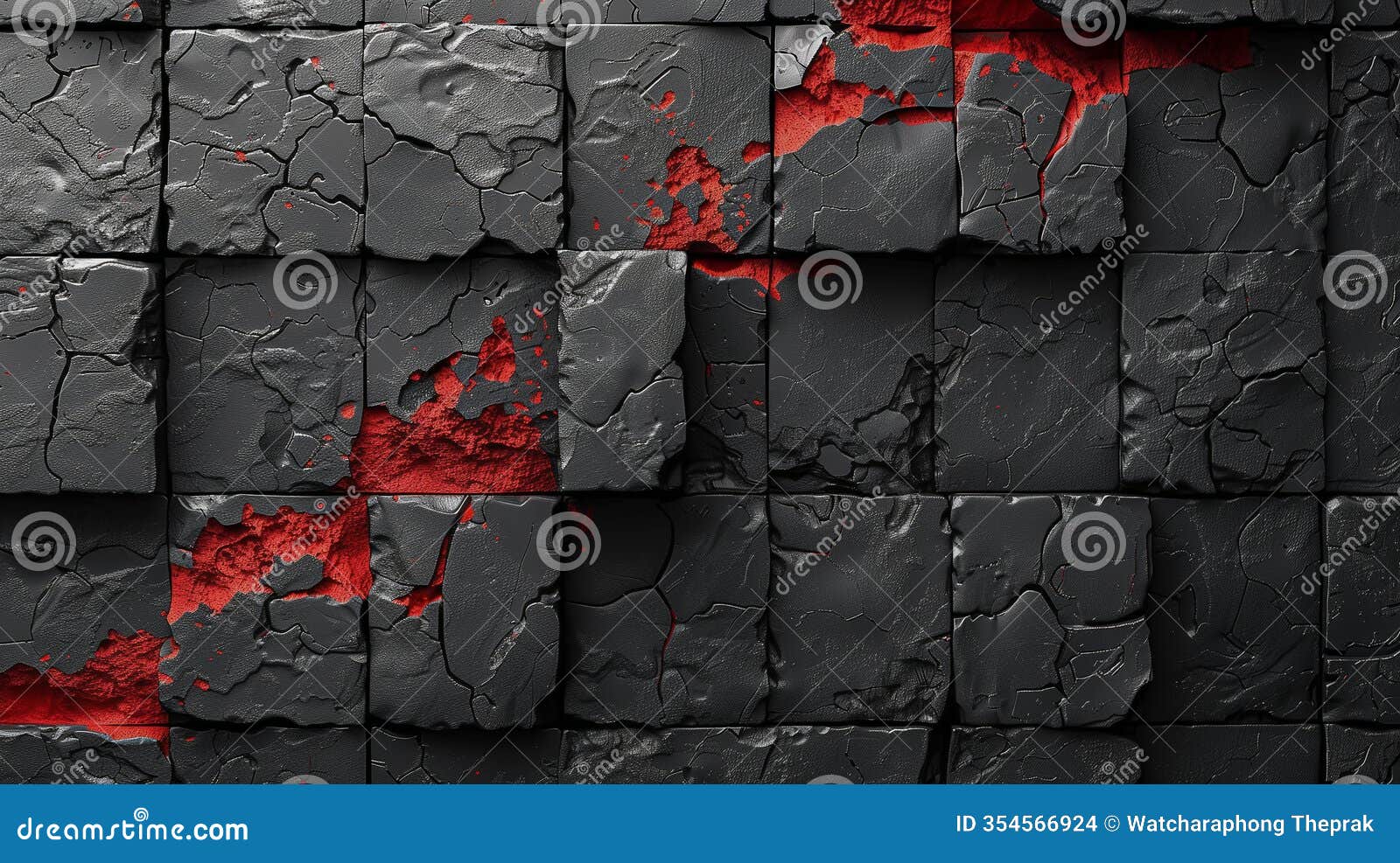 Cracked Black Tiles with Vibrant Red Undersurface Stock Illustration ...
