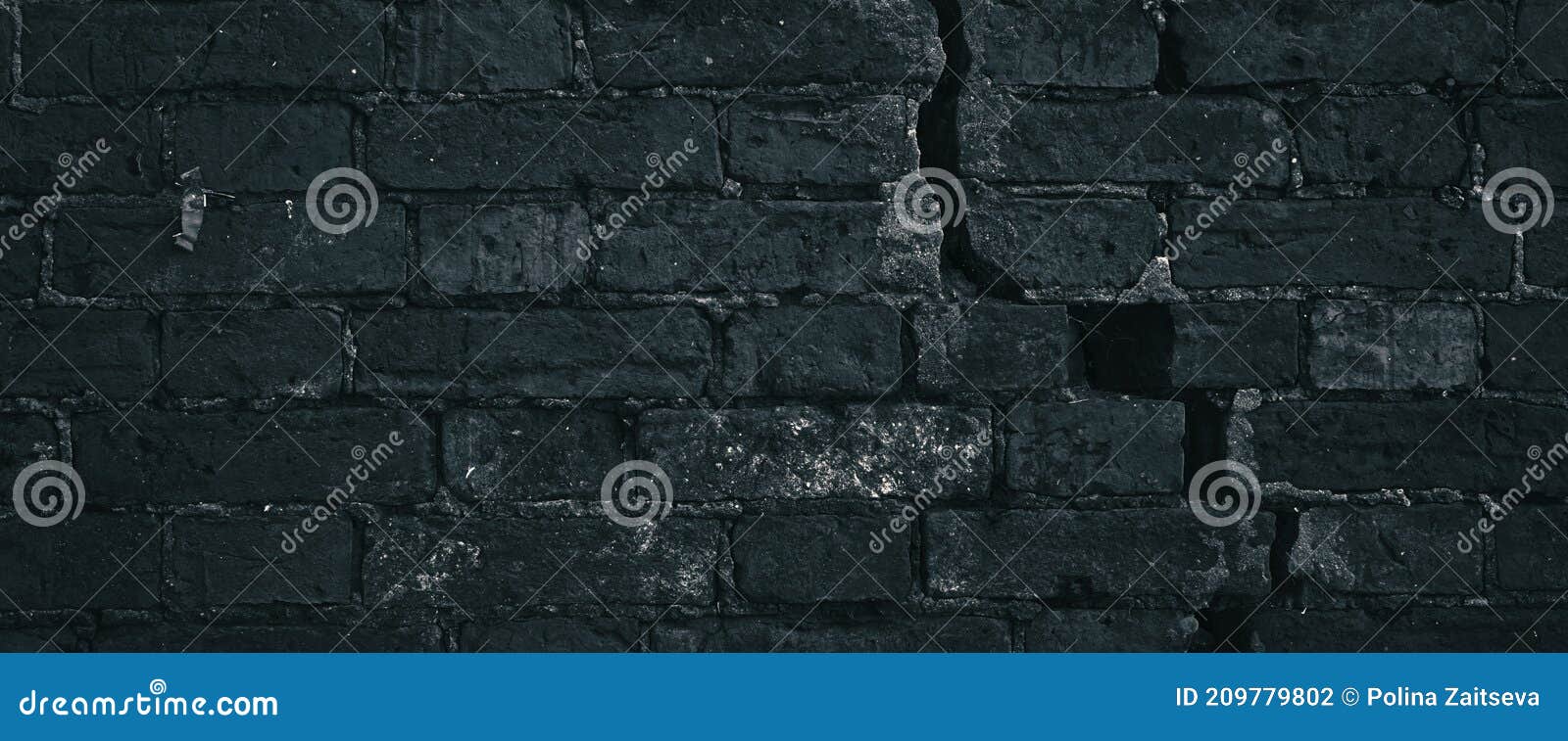 Cracked Blue Brick Wall with Big Crack Structure Stock Photo - Image of ...