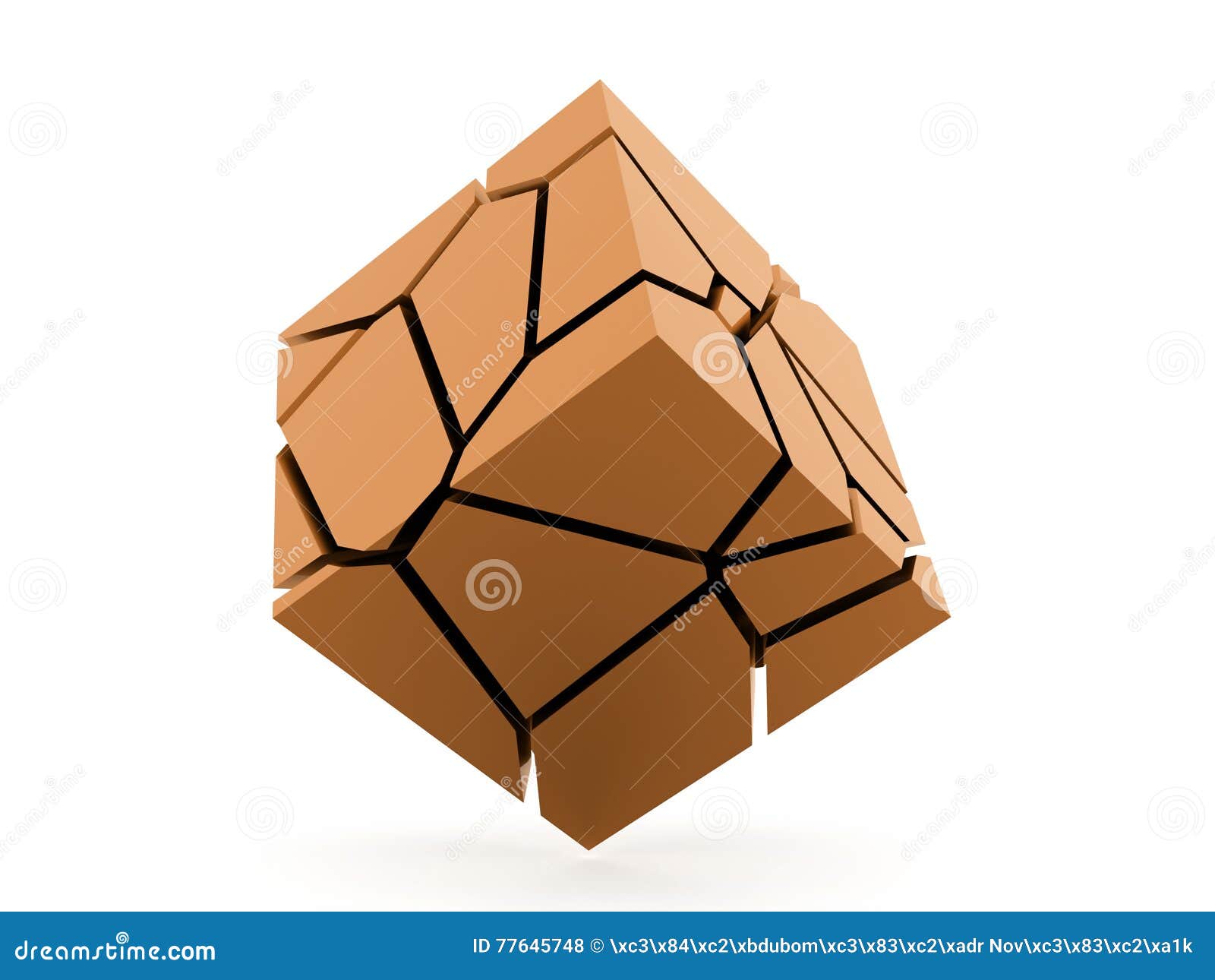 Cracked blue cube. stock illustration. Illustration of geometry - 77645748