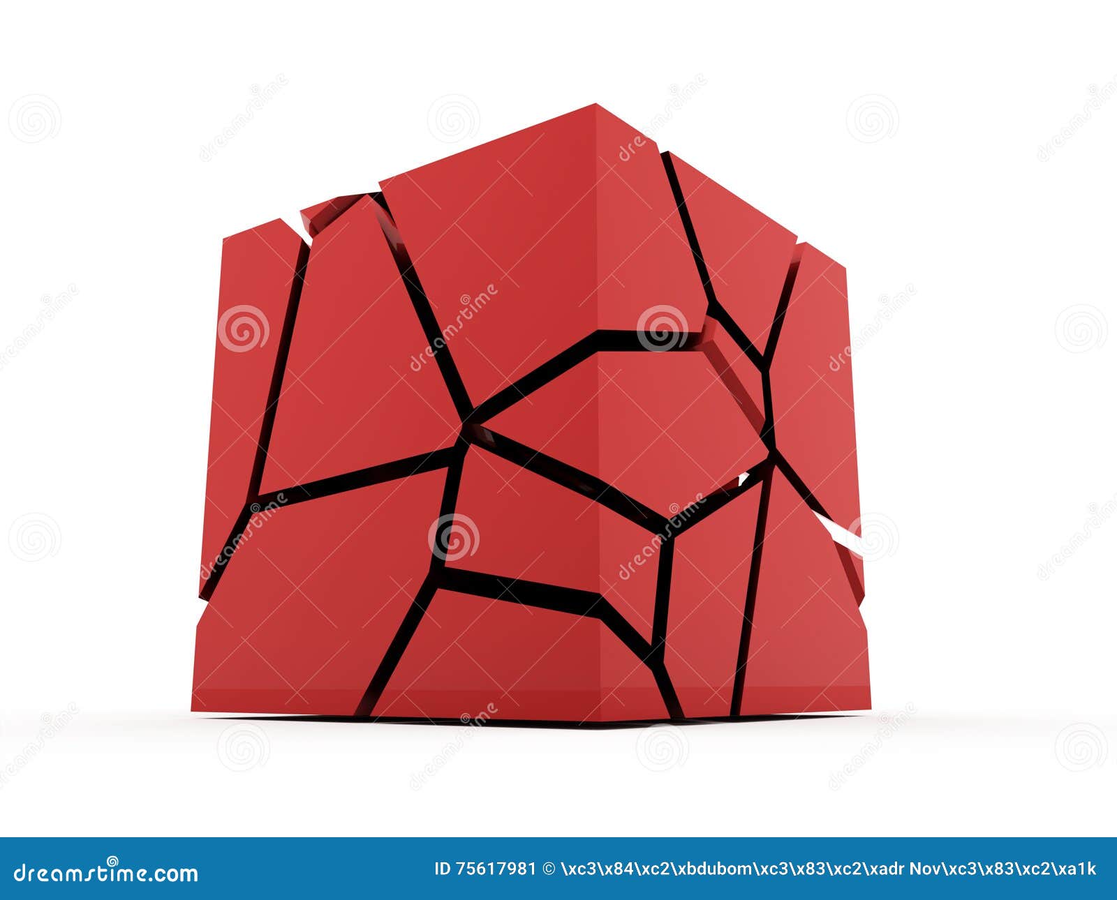Cracked blue cube. stock illustration. Illustration of demolished ...