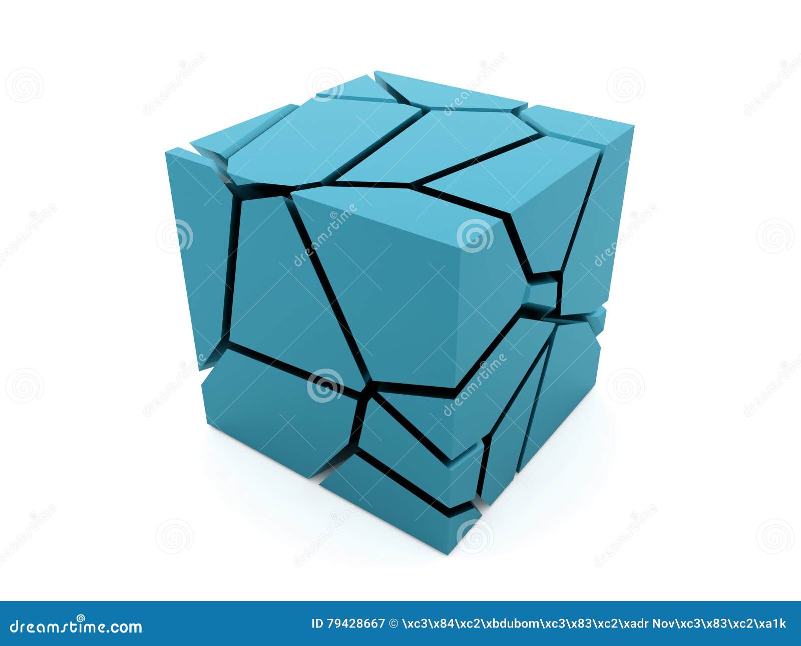 Cracked blue cube. stock illustration. Illustration of break - 79428667