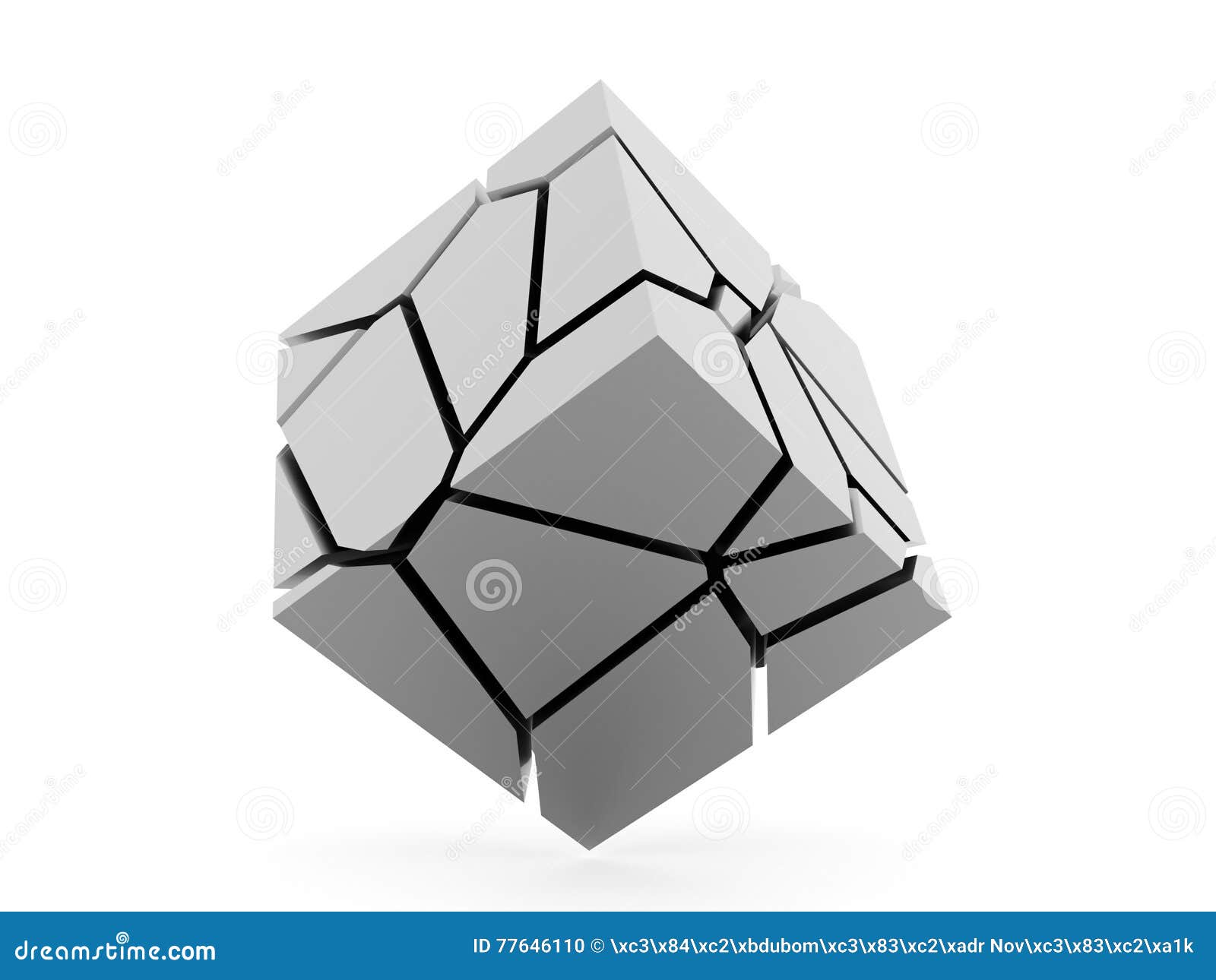 Cracked blue cube. stock illustration. Illustration of effect - 77646110