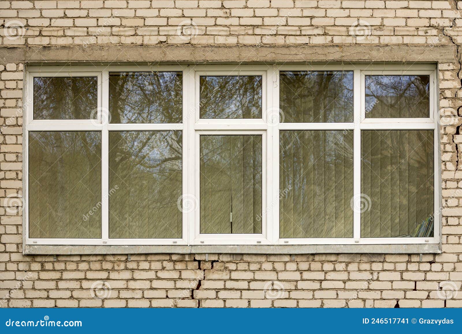 Cracked Brick Wall and Big Window Stock Image - Image of background ...
