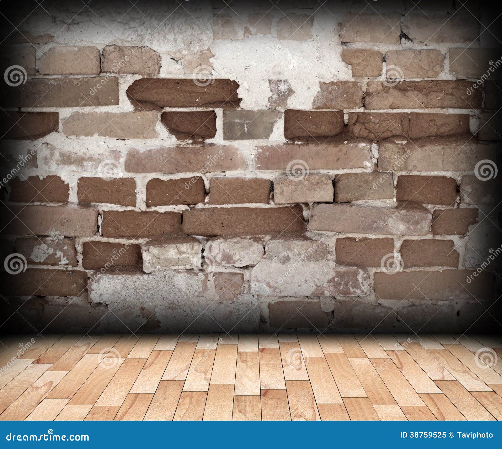 Cracked Brick Wall on Interior Backdrop Stock Image - Image of hardwood ...