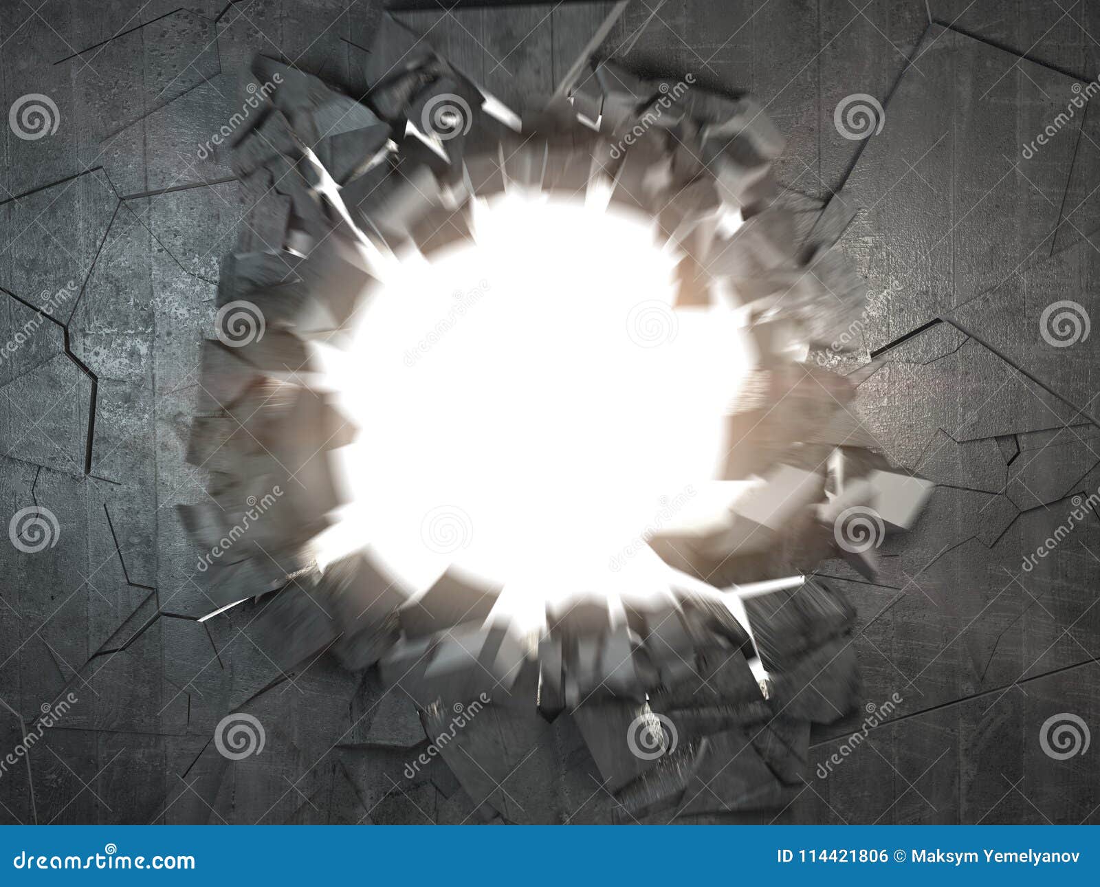 Cracked Broken Concrete Wall with Explosion Hole and Debris. Abs Stock ...