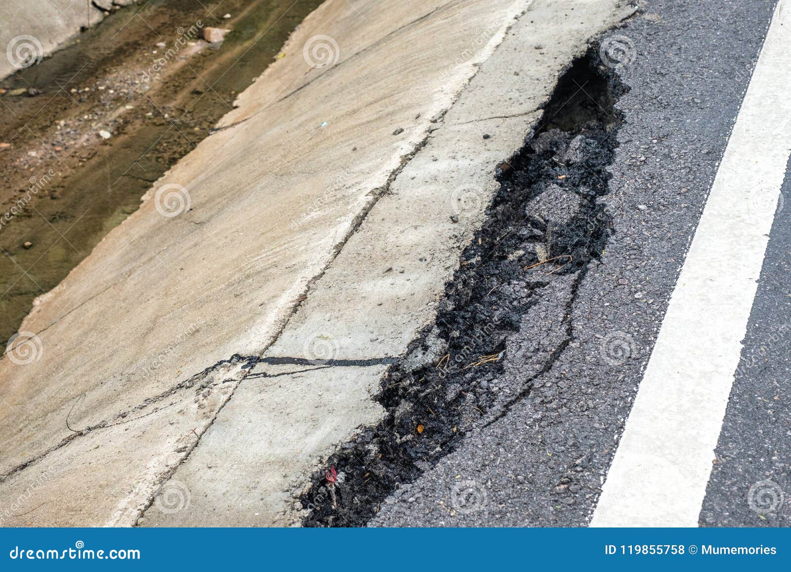 Cracked and Broken of Surface Asphalt Road Stock Photo - Image of ...