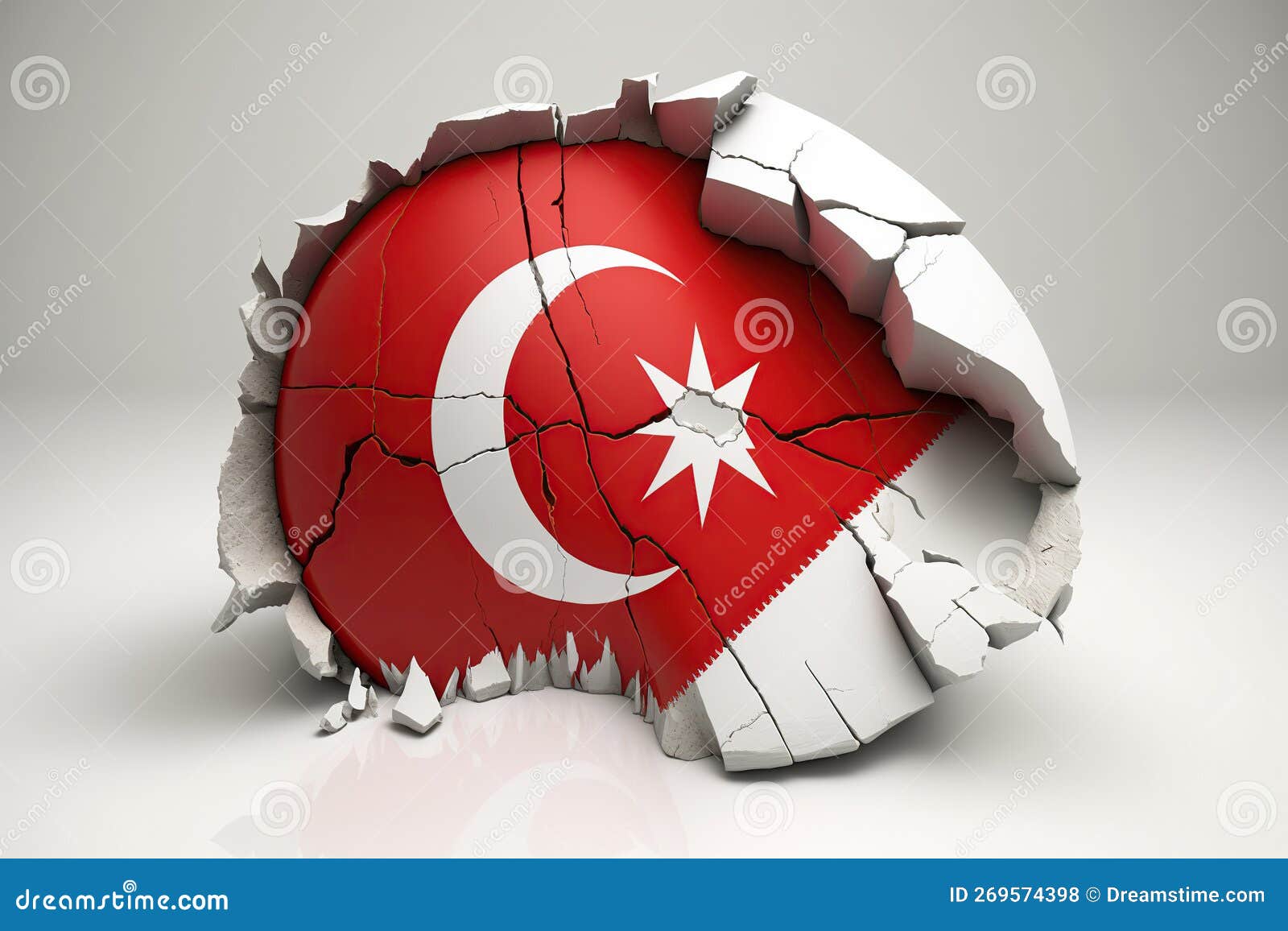 Cracked and Broken Turkey Flag on Surface Asphalt after Earthquake ...