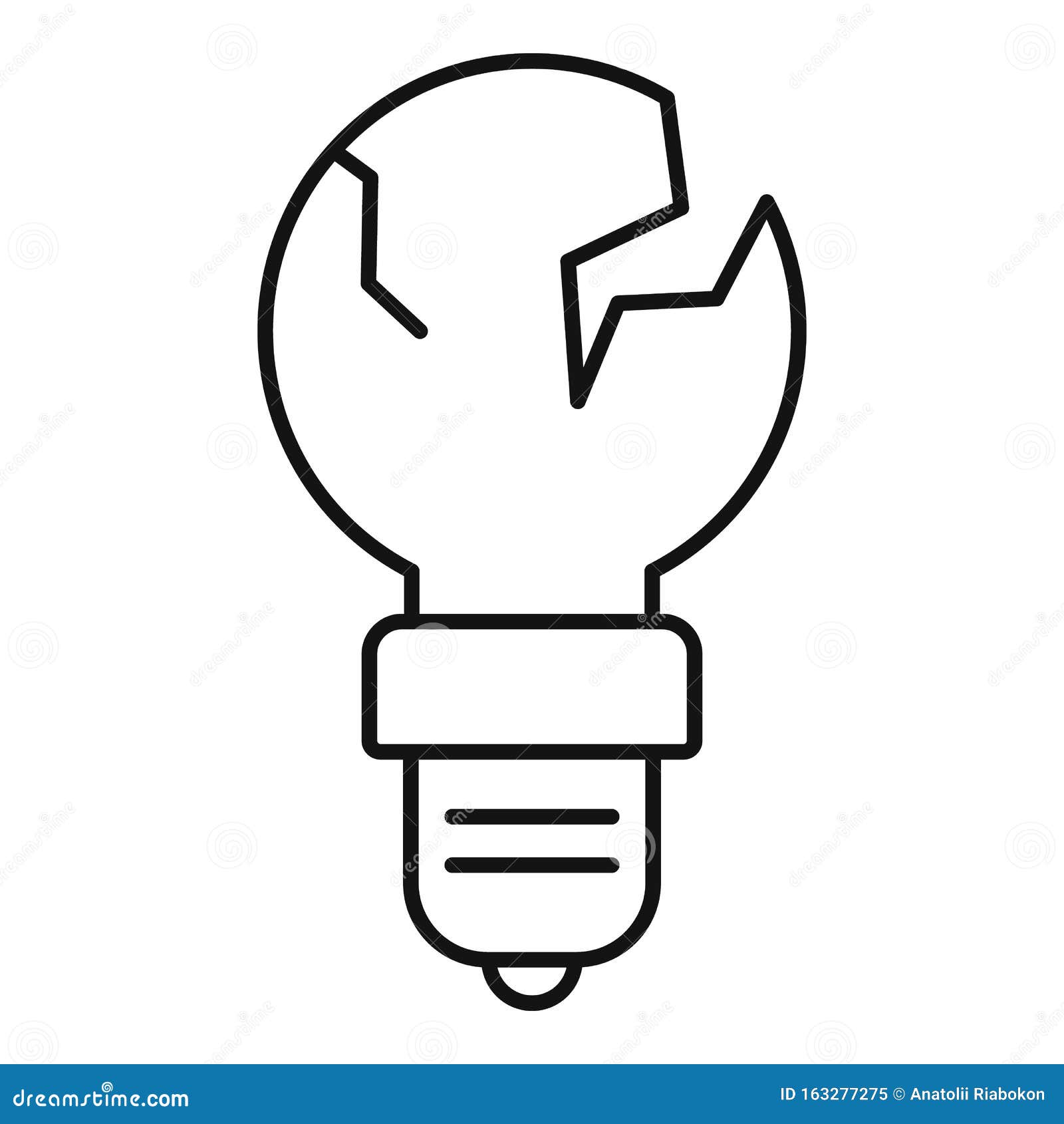Cracked Bulb Icon, Outline Style Stock Vector - Illustration of ...