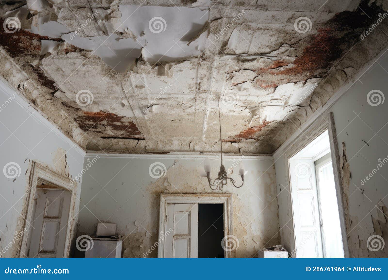 Cracked Ceiling Plaster from Water Damage Stock Photo - Image of home ...
