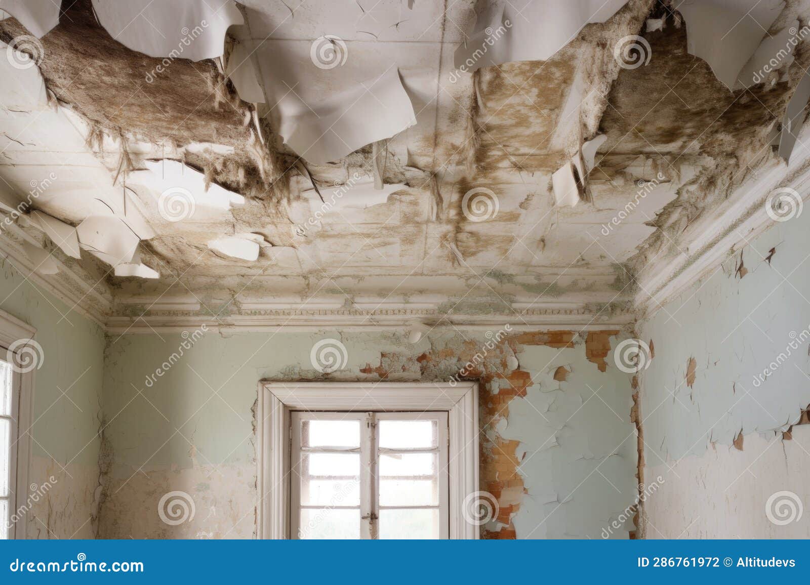 Cracked Ceiling Plaster from Water Damage Stock Photo - Image of ...