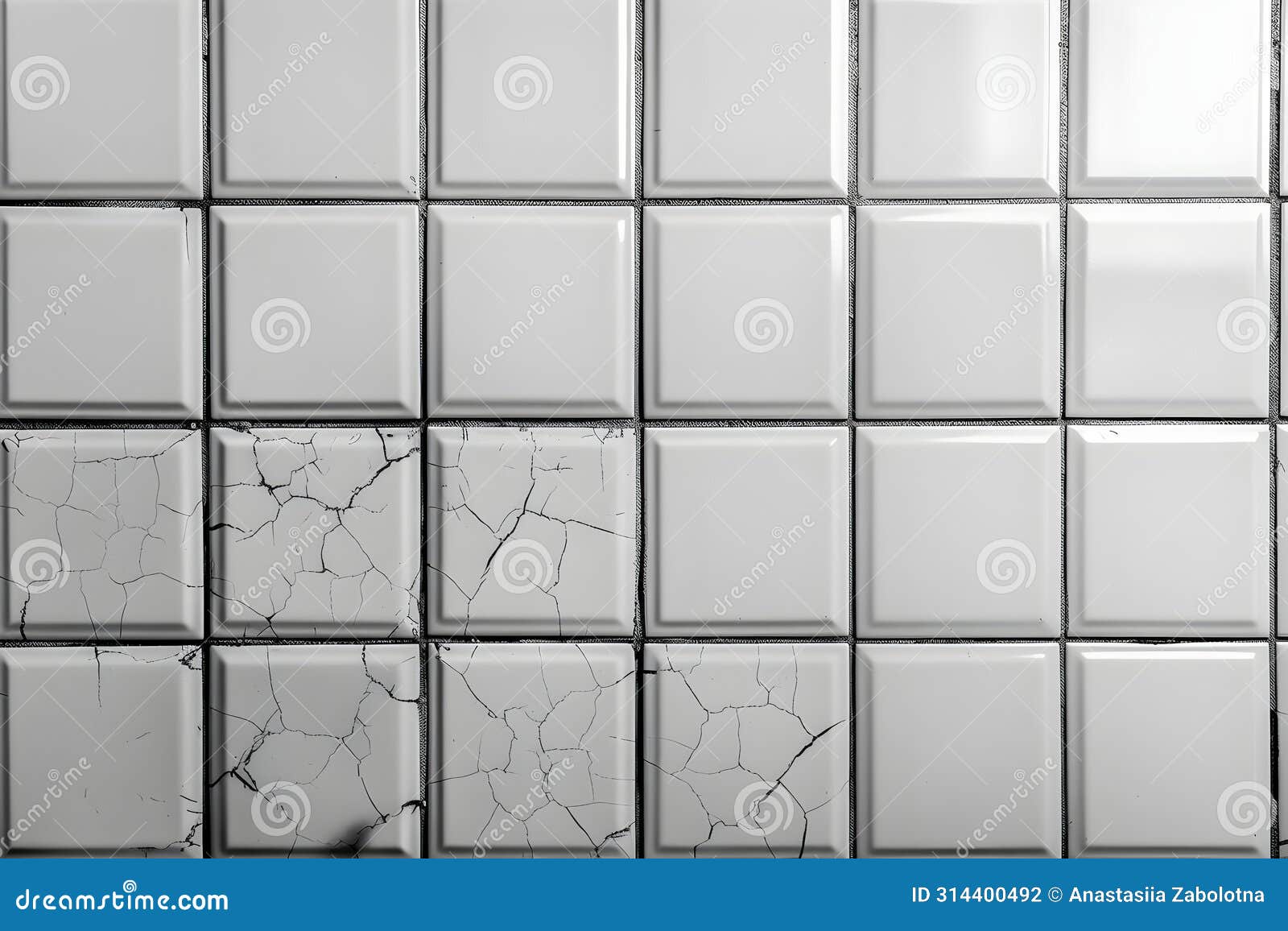 Cracked Ceramic Elegance: Pristine White Tile Pattern With A Singular ...