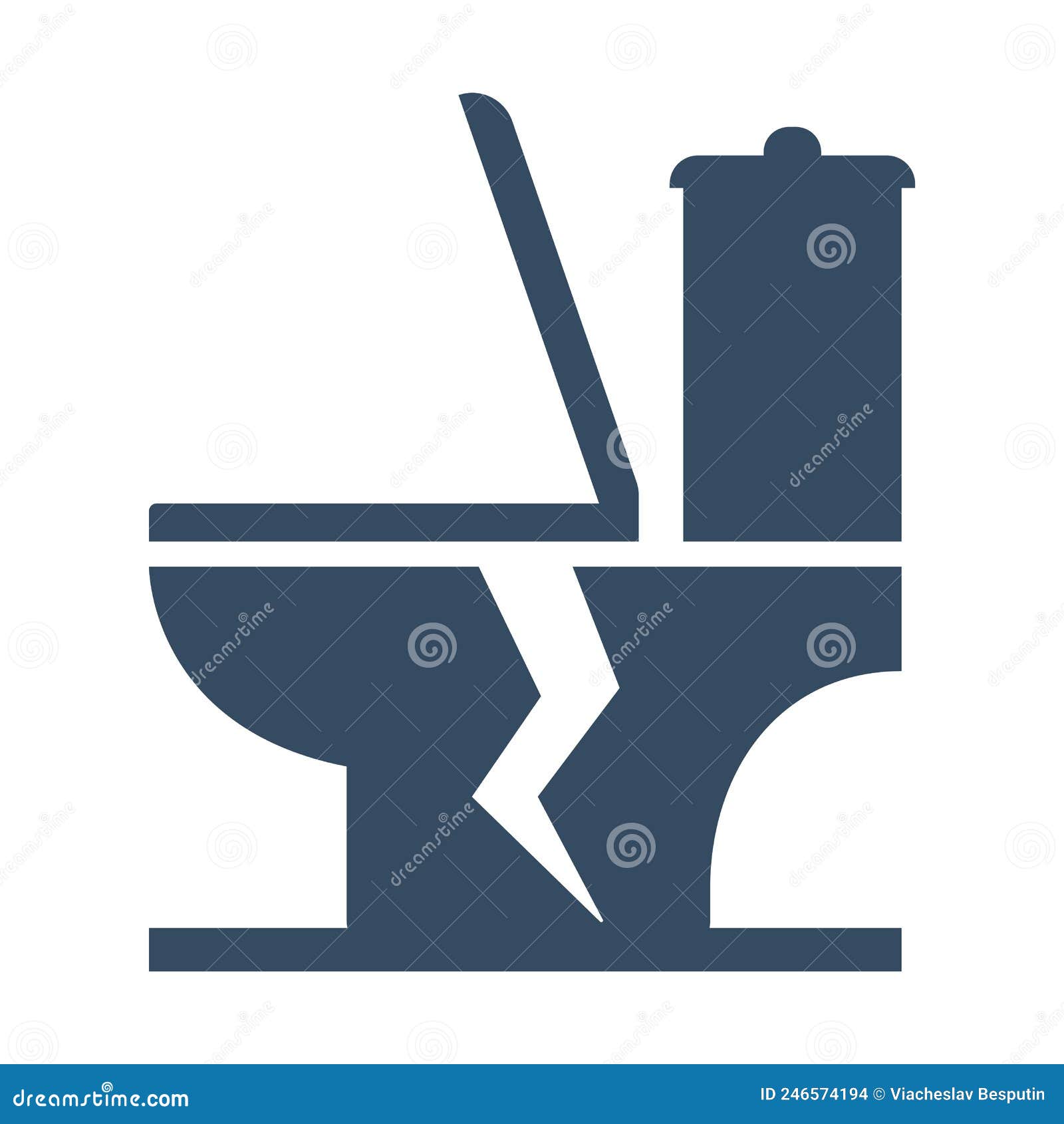 Cracked Ceramic Toilet Bowl Black Icon. Crack in the Toilet Stock ...