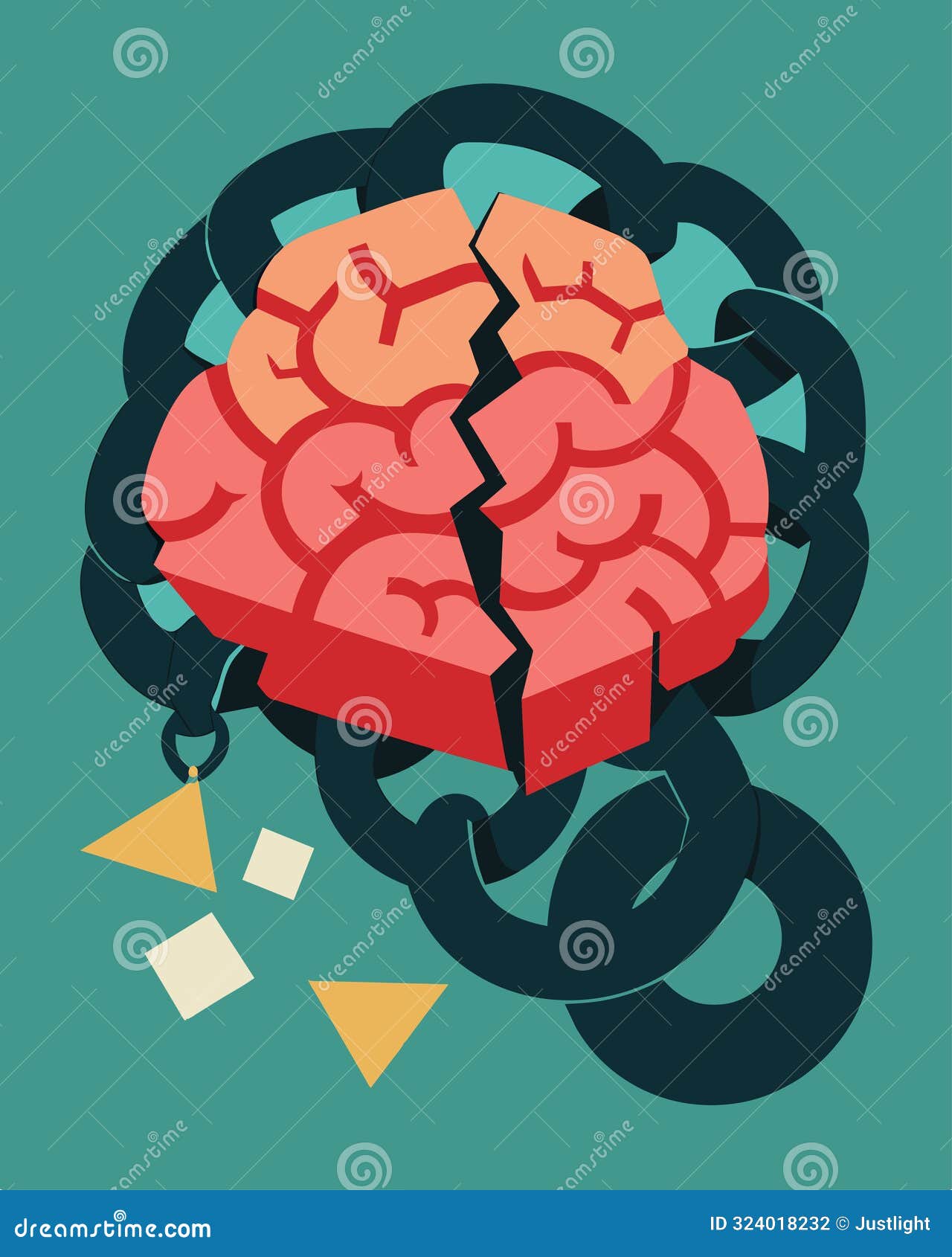 A Cracked Chain Wrapped Around a Brainshaped Puzzle Representing ...