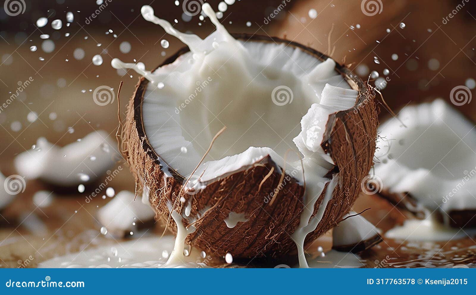 Cracked Coconut with Water Splash Stock Illustration - Illustration of ...