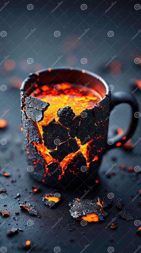 Cracked Coffee Cup with Glowing Lava Creates a Surreal and Striking ...