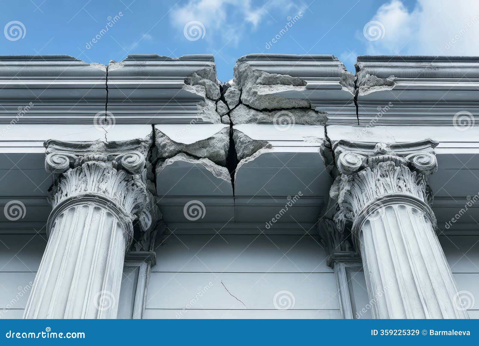 Cracked Columns of Classical Building Symbolizing Collapse Stock Image ...
