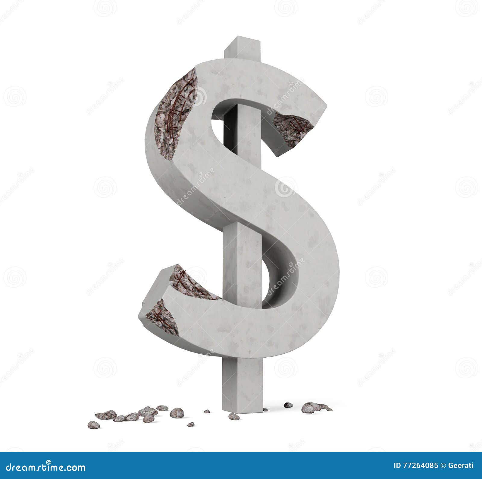 Cracked Concrete Dollar Sign on White Background Stock Illustration ...