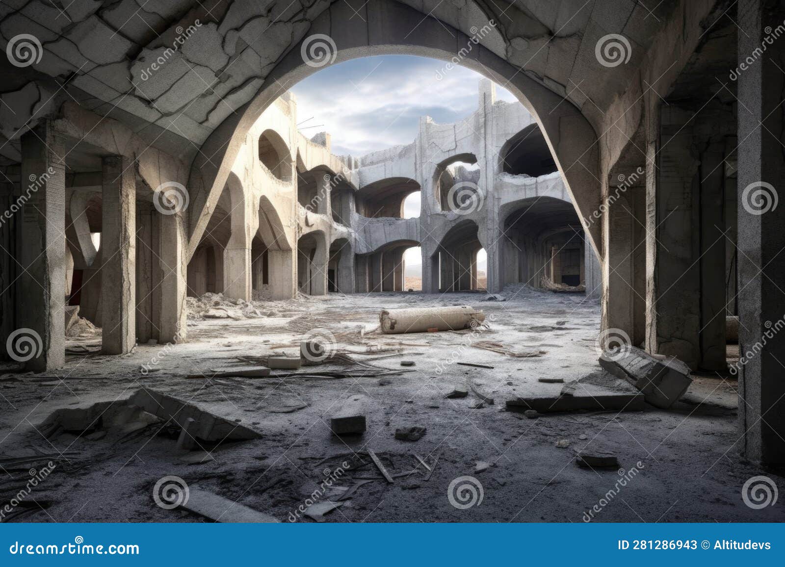 Cracked Concrete Structures in Deserted Area Stock Illustration ...