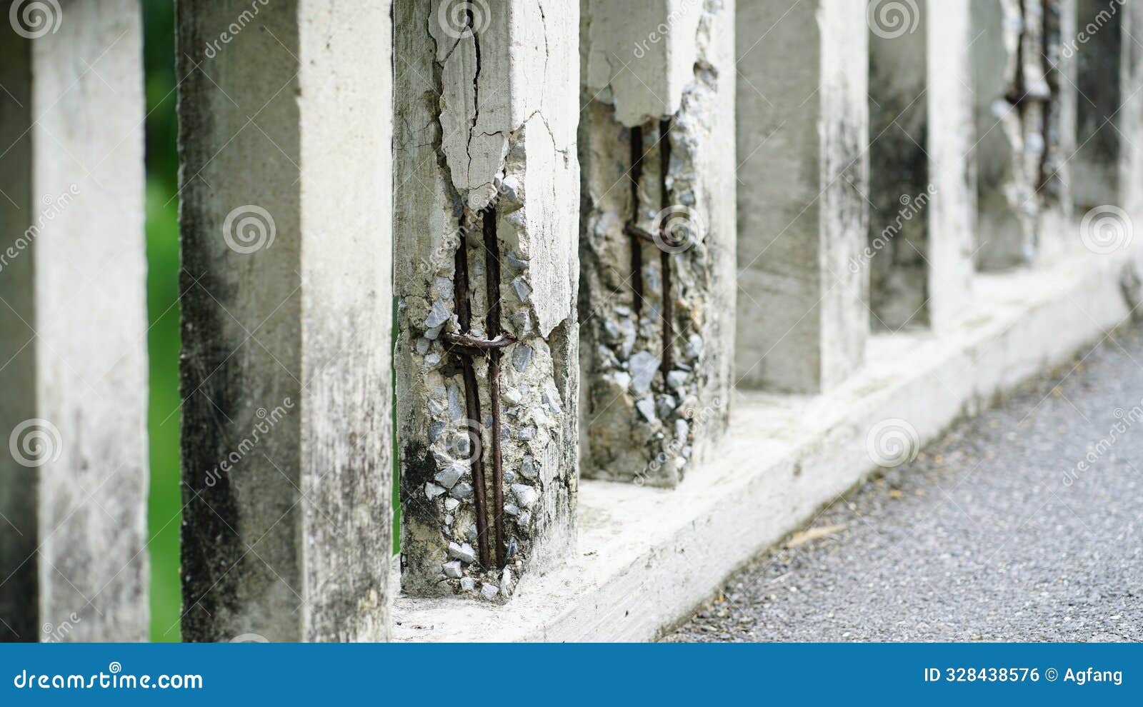 Cracked Concrete Surface with Visible Rusty Reinforcement of Bridge ...