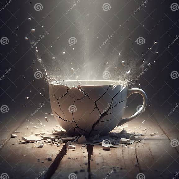 Cracked Cup Exploding with Liquid in Dramatic Lighting Stock Photo ...
