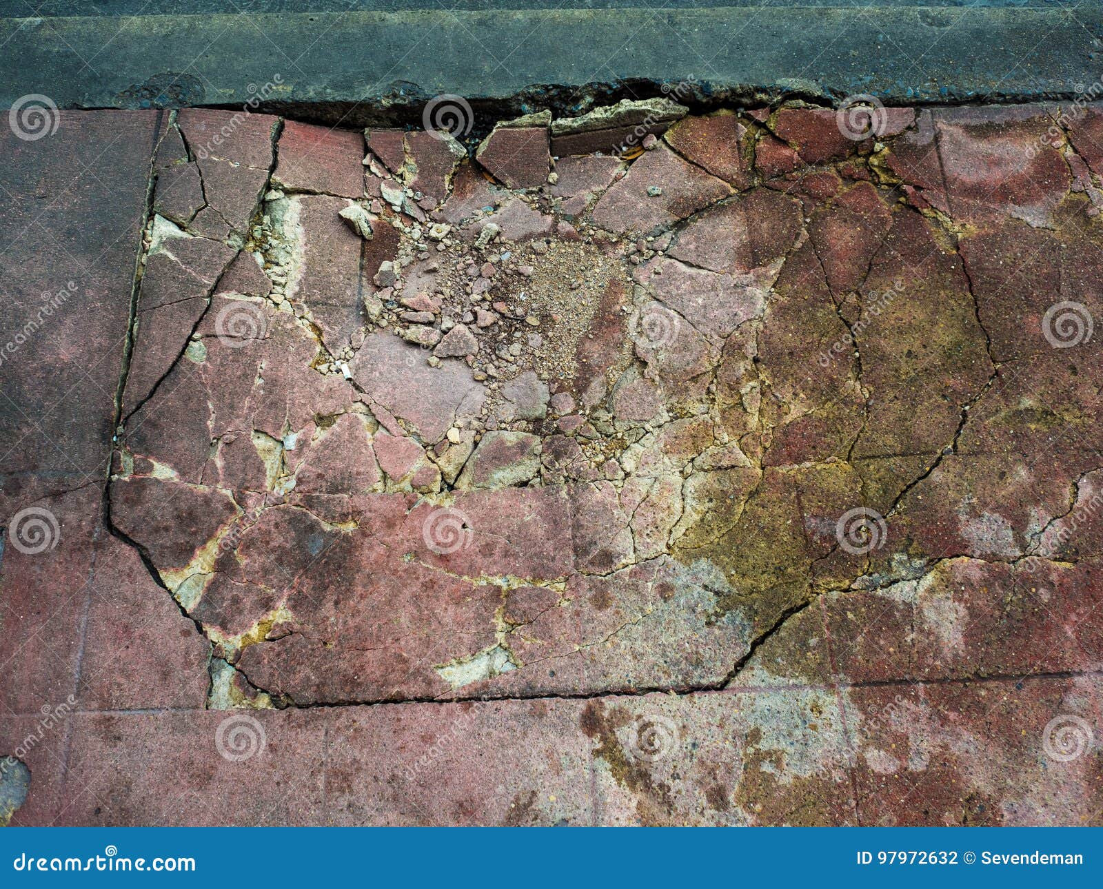 Damaged cements footpath. stock photo. Image of abandoned - 97972632