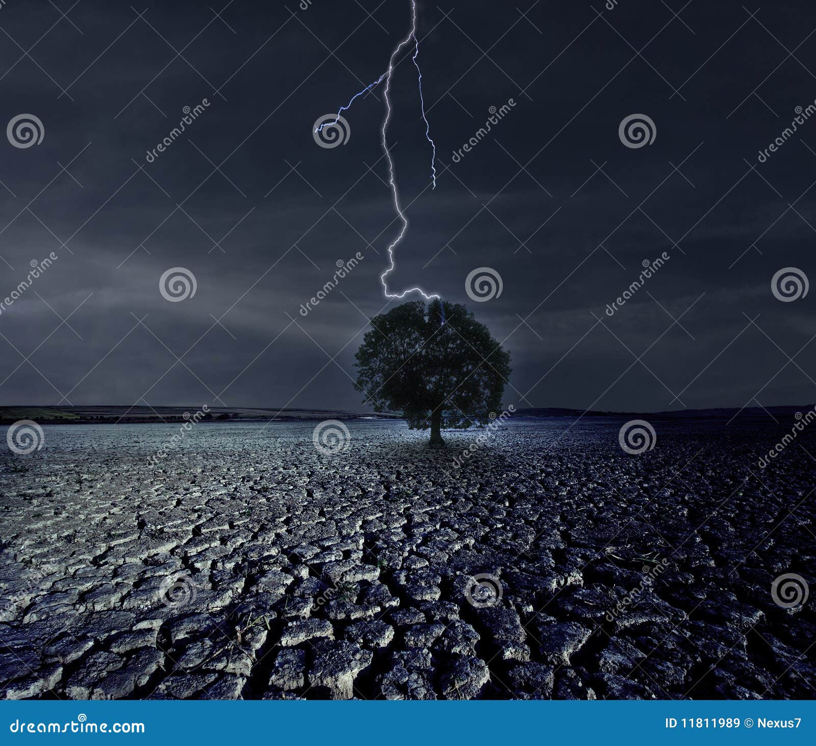 Cracked Earth and the Lightning Stock Image - Image of future, global ...